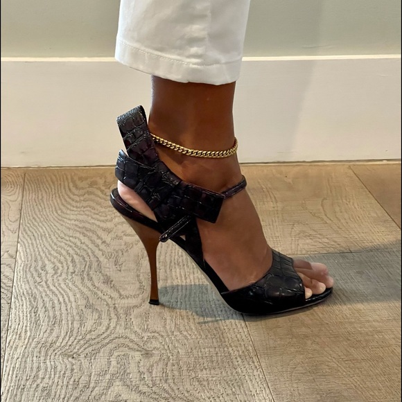 Miu Miu | Shoes | Miu Miu Croc Embossed Bow Ankle Strap Sandals | Poshmark